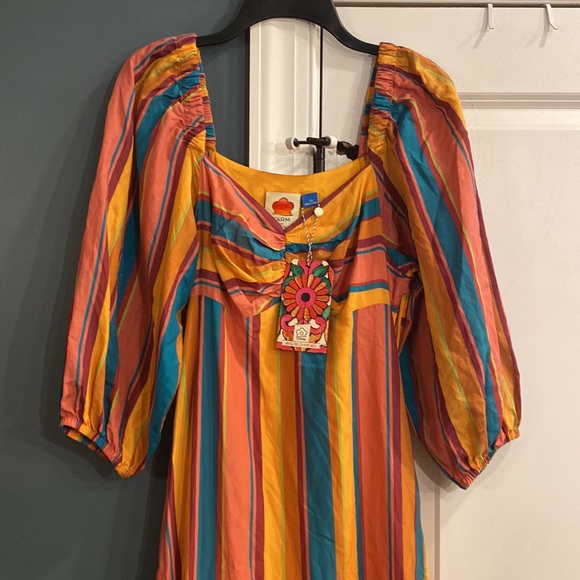 FARM Rio | Dresses | Farm Rio Rainbow Striped Midi Dress Nwt | Poshmark